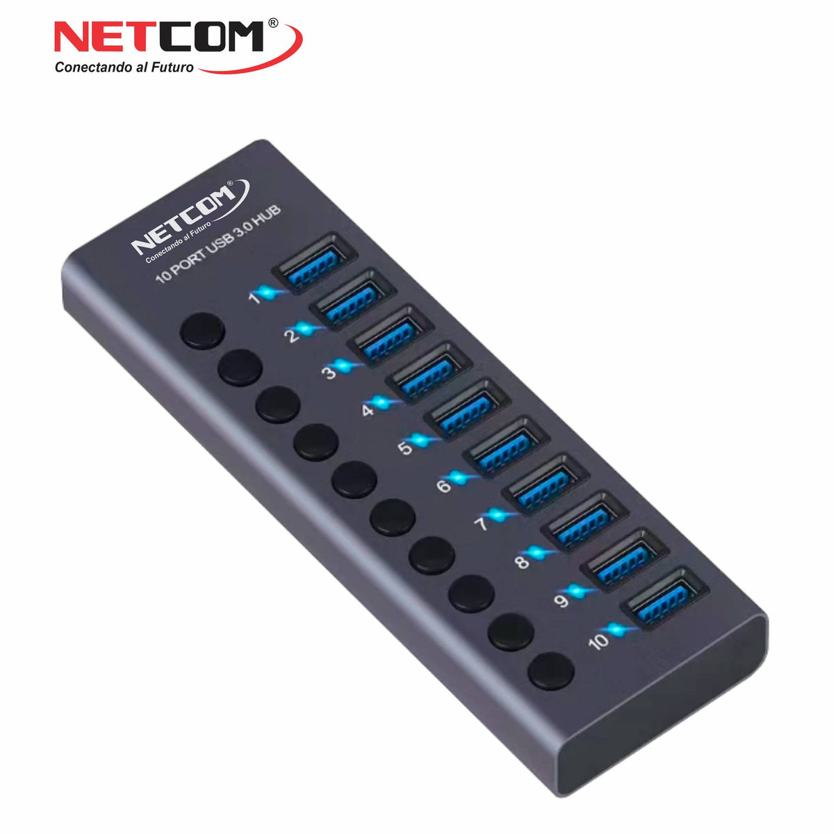 Hub USB 3.0 de 10 Puertos con Switch Independiente PE-HB0098 NETCOM – digitronik