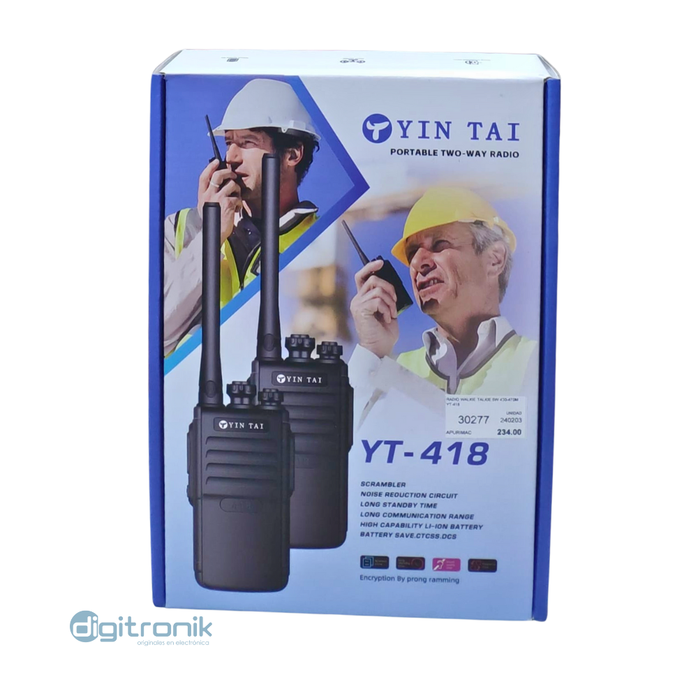 Radio comunicaciones walkie talkie 5w UHF 400-470mhz YT-418 (Kit X 2) – digitronik
