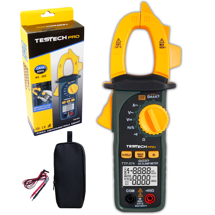 PINZA AMPERIMETRICA SMART 600V AC/DC TESTECH PRO TTP-074 – digitronik