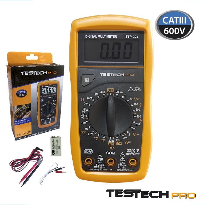 MULTIMETRO DIGITAL TESTECH PRO CATIII 600V AC-DC TTP-321 – digitronik